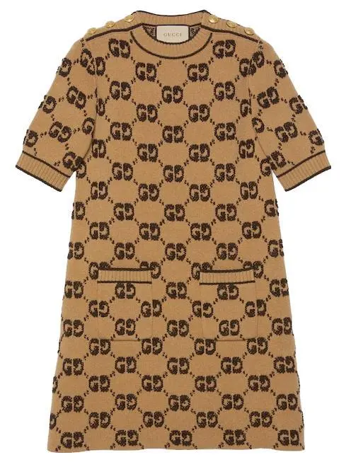 Gucci Gg Wool Bouclé Jacquard Dress - Beige