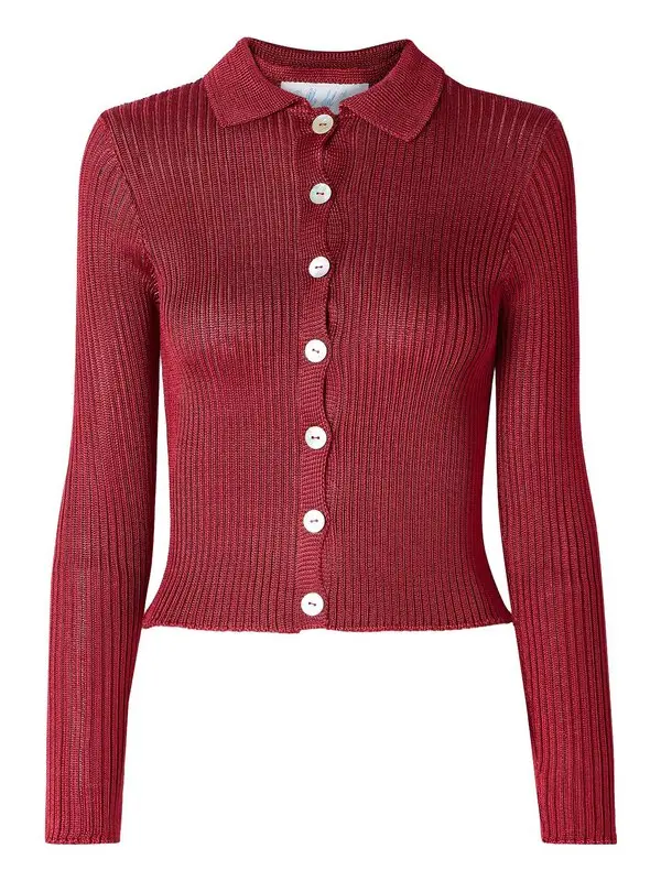 Calle Del Mar Cropped Ribbed-knit Cardigan - Burgundy
