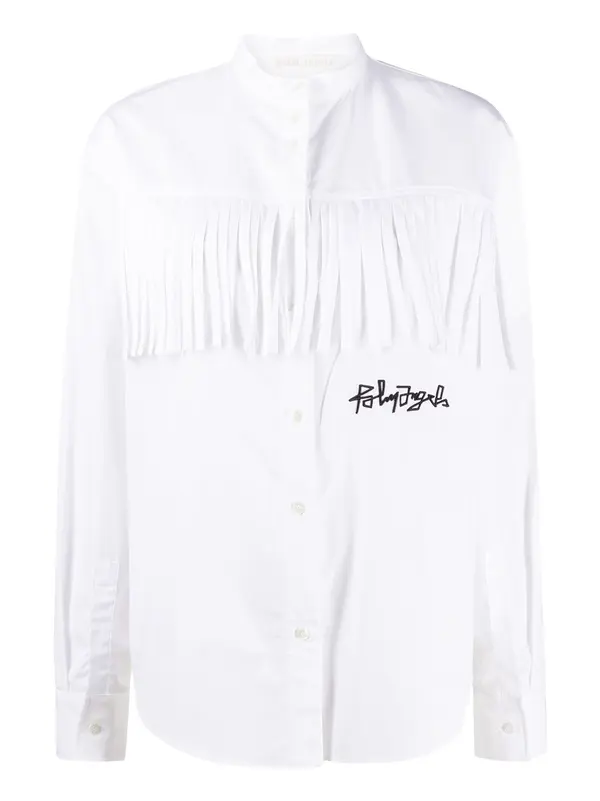 Palm Angels Logo Embroidered Fringed Shirt - White