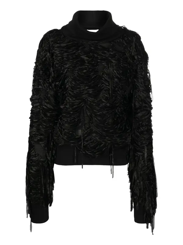 QUIRA Fringed Long-sleeve Jumper - Black