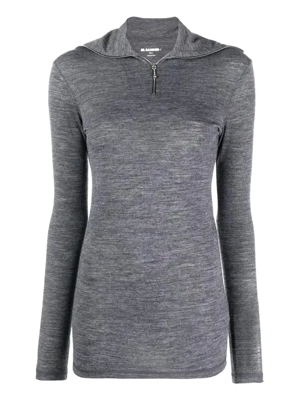 JIL SANDER Logo-print Roll-neck Knitted Top - Grey