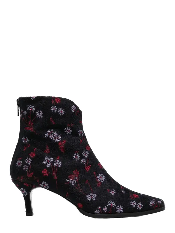 MAME KUROGOUCHI Floral-embroidered Velvet Boots - Black