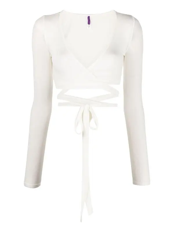 MAISON CLOSE Ribbed Wrap-design Top - Neutrals
