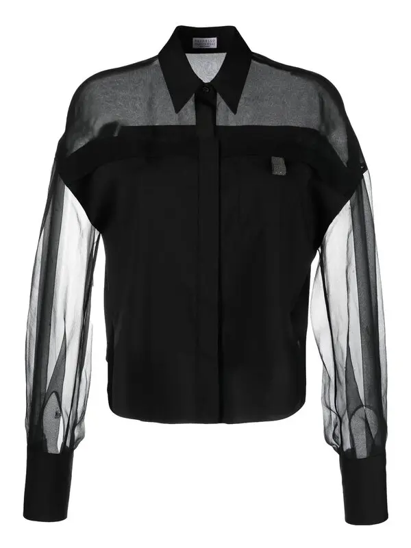 Brunello Cucinelli Semi-sheer Long-sleeve Shirt - Black