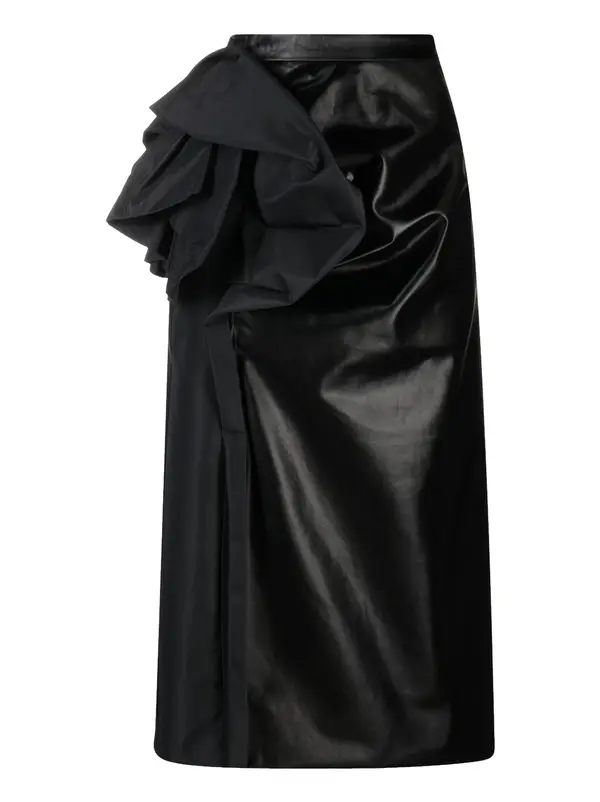 MAISON MARGIELA Faux-leather Draped Midi Skirt - Black