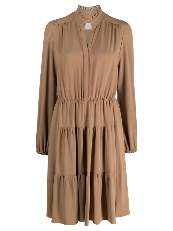Eleventy Tiered Long-sleeved Dress - Brown