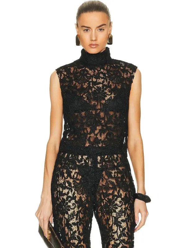 Saint Laurent Sleeveless Lace Top - Noir