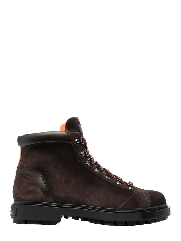 Santoni Lace-up Suede Boots - Brown