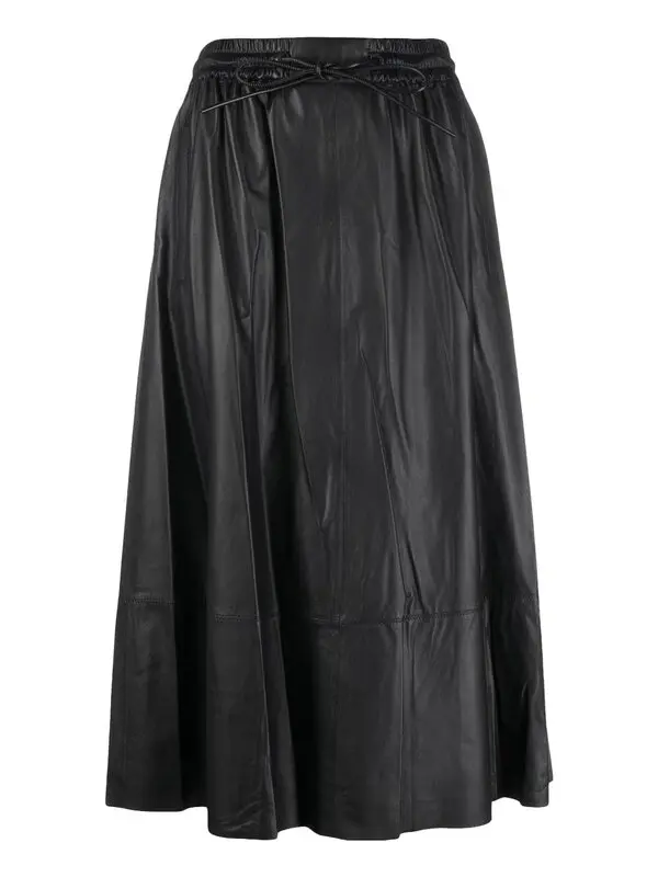 YVES SALOMON Flared Leather Midi Skirt - Black