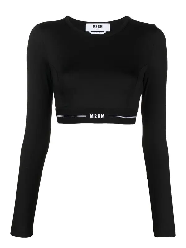 MSGM Logo Underband Cropped Top - Black