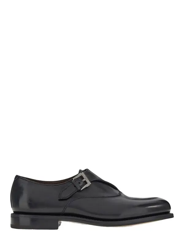 FERRAGAMO Leather Monk Strap Shoes - Black