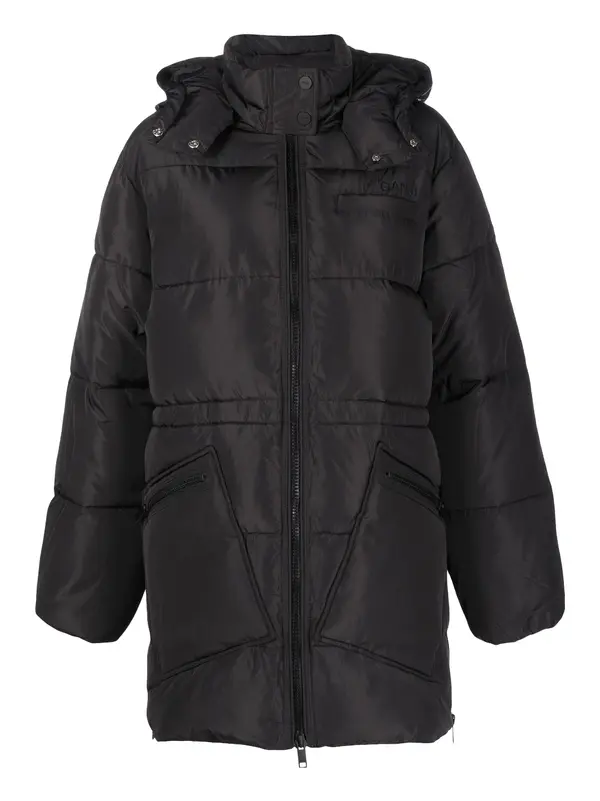 GANNI Oversized Tech Puffer Midi Jacket - Black