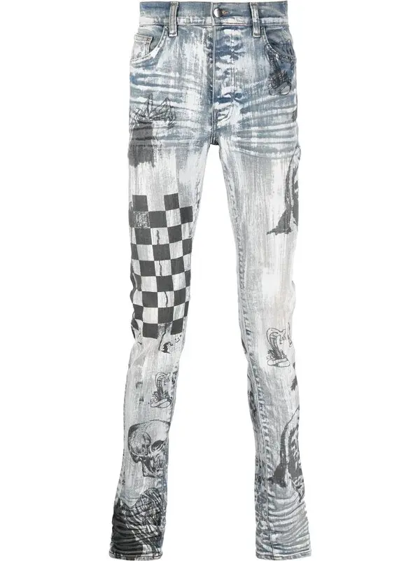 Amiri Painted Indigo X Wes Lang Slim Cut Jeans - Blue