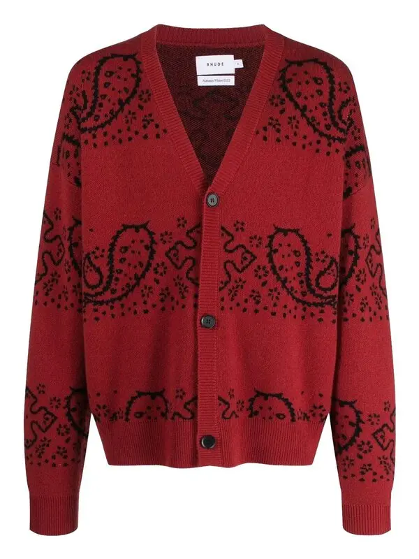 Rhude Bandana-jacquard Cardigan - Red
