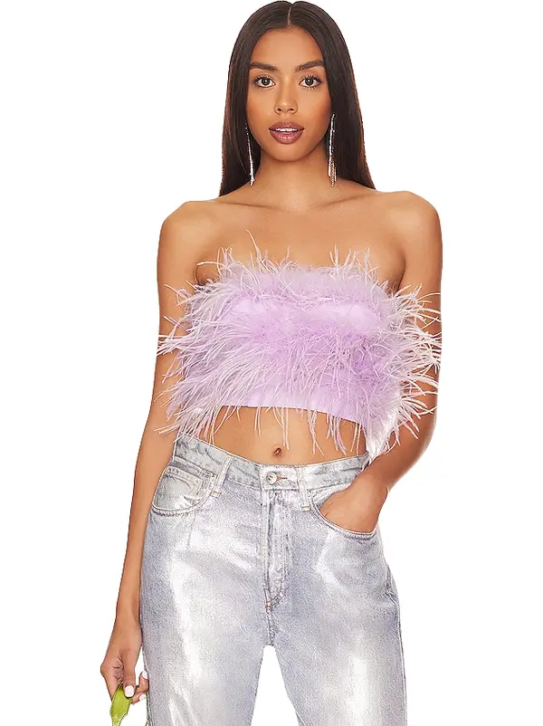LOVERS AND FRIENDS Marianne Feather Crop Top - Lavender