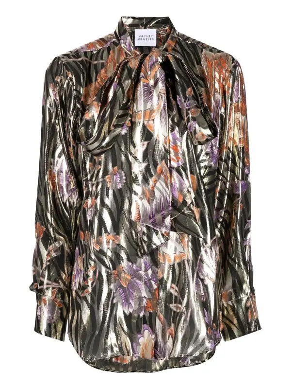 HAYLEY MENZIES Lurex Jacquard Pussy-bow Shirt - Multicolour