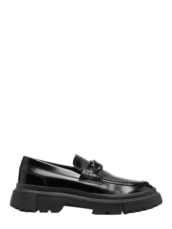 Hogan Logo-plaque Leather Loafers - Black