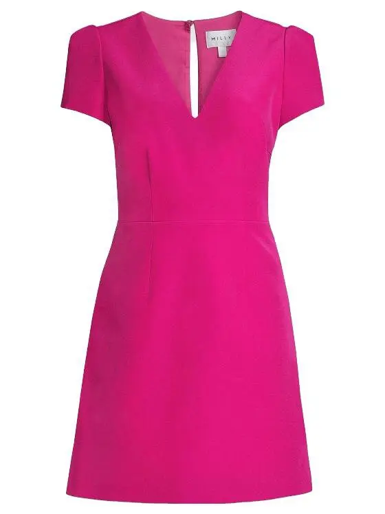 MILLY Cady Atalie V-neck Minidress - Fuchsia
