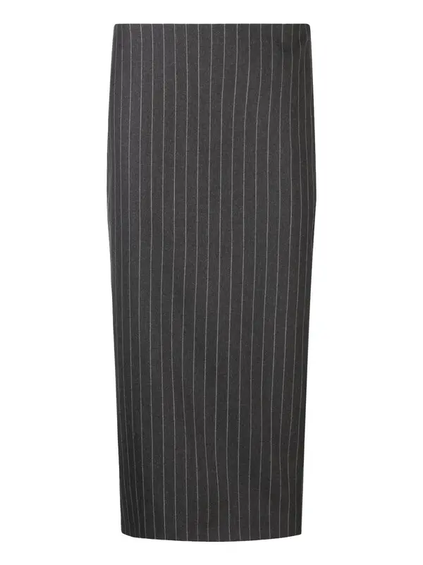 Versace Pinstripe Virgin Wool Mid-length Skirt - Grey