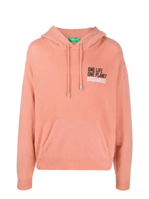 Dsquared2 Cashmere Hoodie With Embroidered Logo - Orange