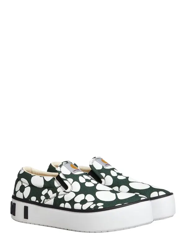 Marni X Carhartt Floral-print Slip-on Sneakers - Green