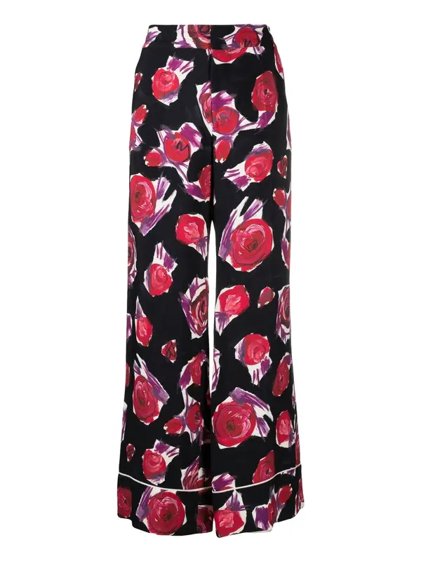 Marni Floral-print Wide-leg Trousers - Black