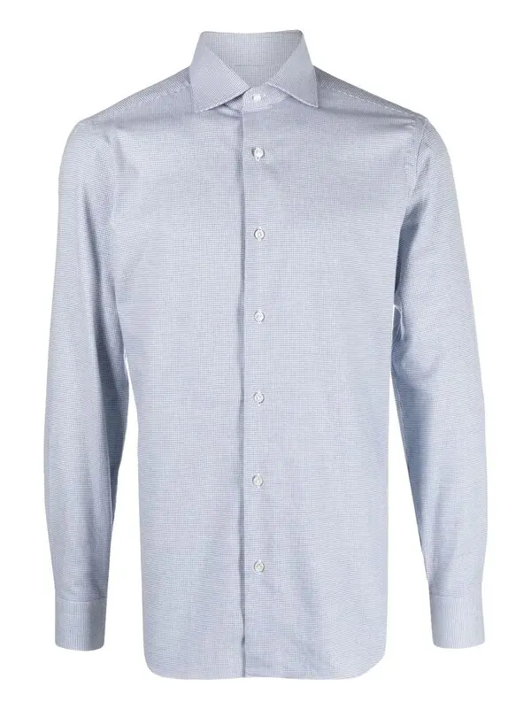 BARBA NAPOLI Checked Long-sleeve Shirt - Blue