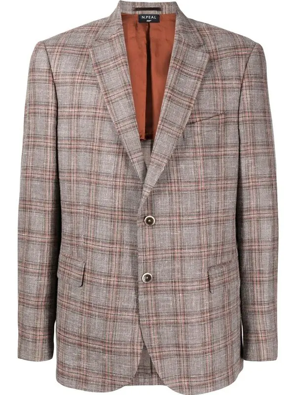 N.peal Plaid-check Print Button Blazer - Brown