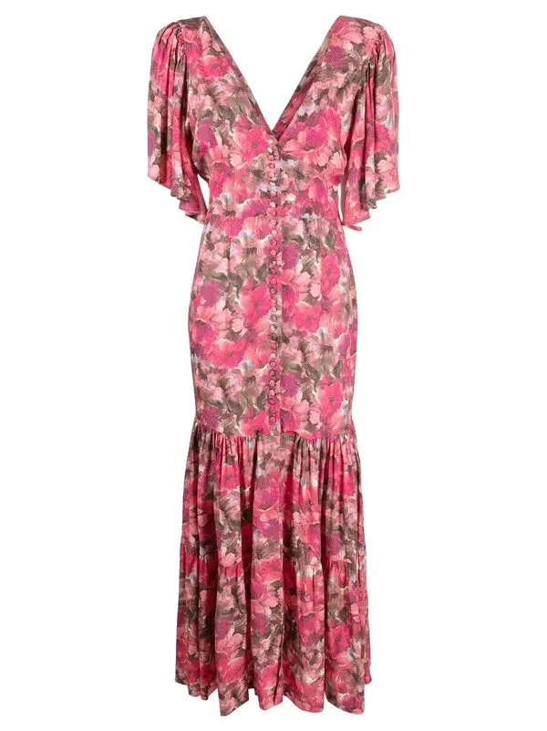 ROTATE BY BIRGER CHRISTENSEN Floral-print V-neck Dress - Pink