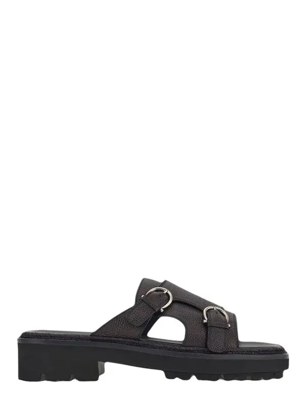 FERRAGAMO Gancini Buckled Calf Leather Sandals - Black