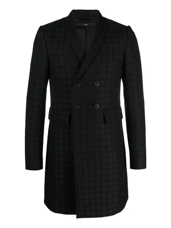 SAPIO Boucle Double-breasted Coat - Black