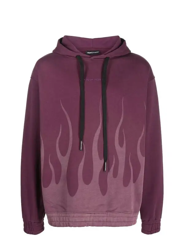 VISION OF SUPER Flame-print Cotton Hoodie - Red