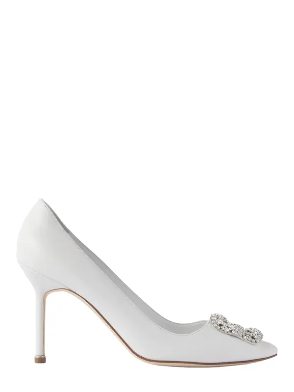 Manolo Blahnik Hangisi 90 Crystal-embellished Leather Pumps - White
