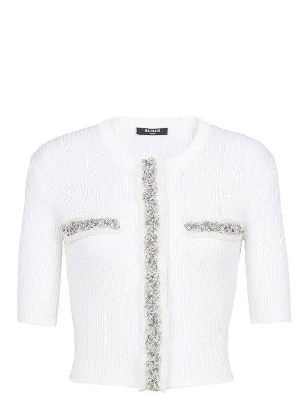 Balmain Sequin-embellished Cropped Top - White