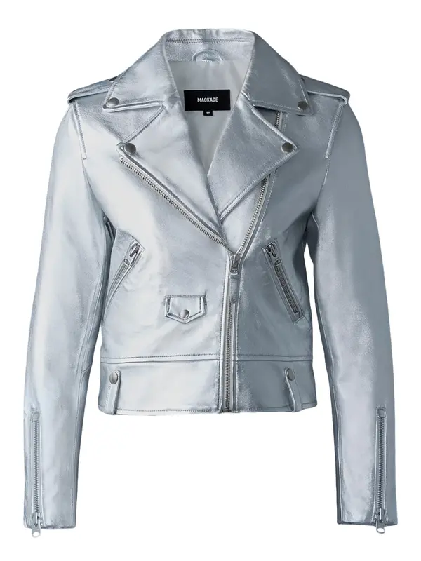 Mackage Baya Leather Biker Jacket - Silver