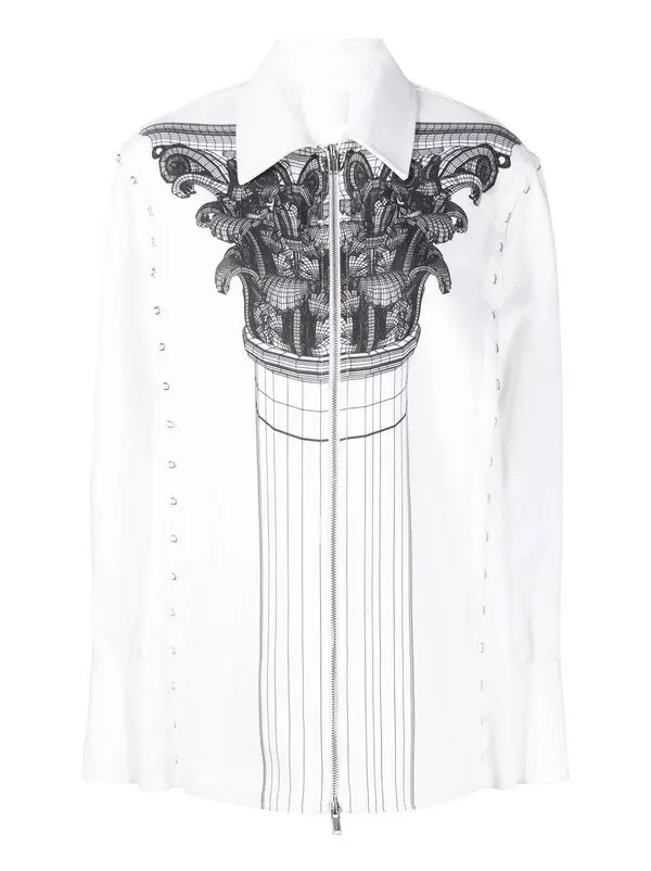 DION LEE Column-print Hook-and-eye Shirt Jacket - White