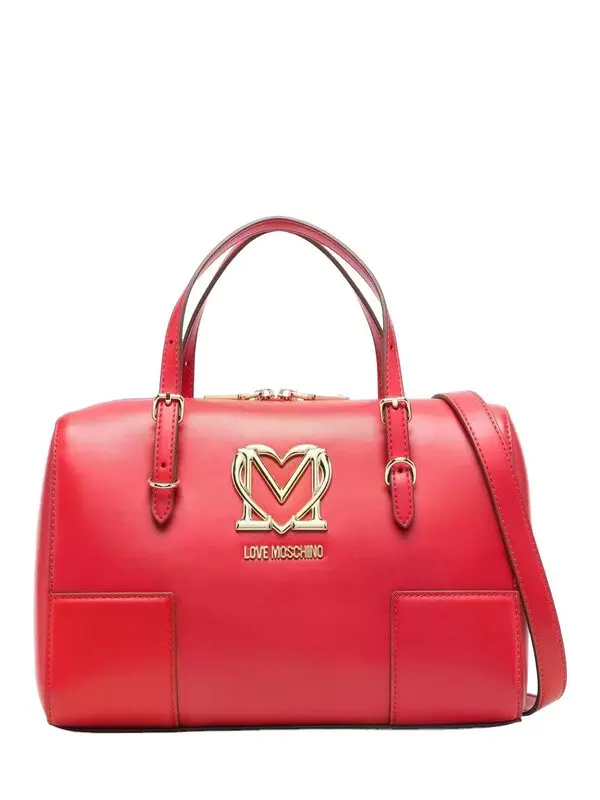 Moschino Logo Plaque Leather Tote Bag - Red