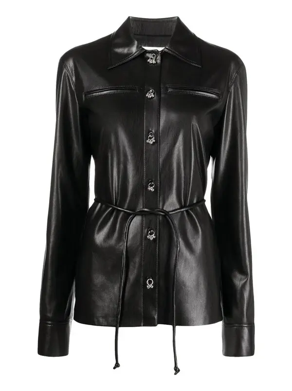 Nanushka Faux Leather Belted Shirt - Black