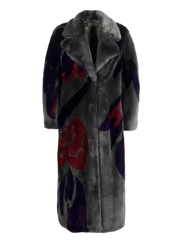 Alberta Ferretti Abstract Faux Fur Coat - Grey