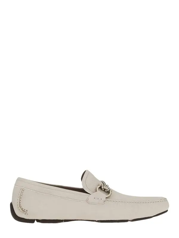 FERRAGAMO Driver Loafers With Gancini Ornament - Neutrals