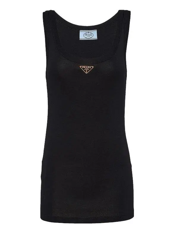 Prada Ribbed Knit Jersey Tank Top - Black