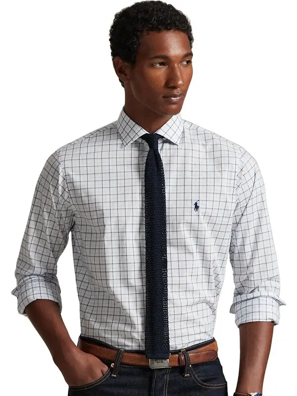 Ralph Lauren Custom Fit Checked Poplin Shirt - White Blue