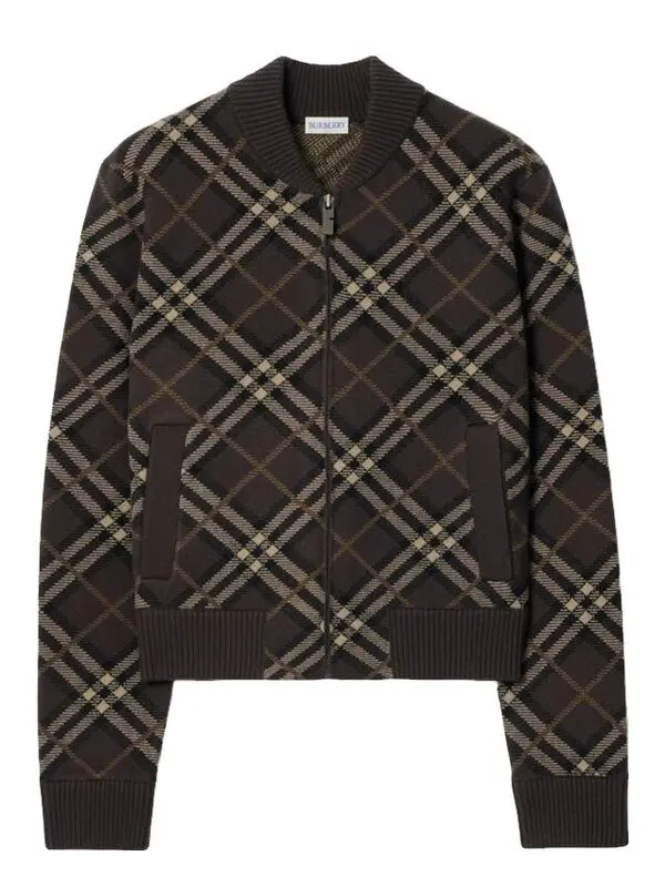 Burberry Check Wool Cashmere Bomber Jacket - Truffle Brown