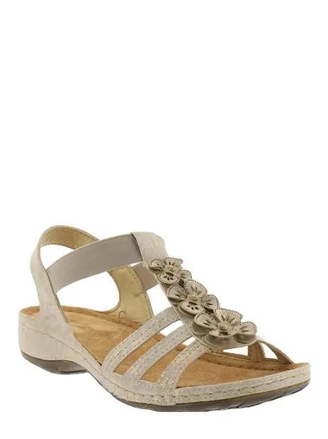 SPRING STEP SHOES Adede Floral Caged Sandals - Soft Gold Patent Leather