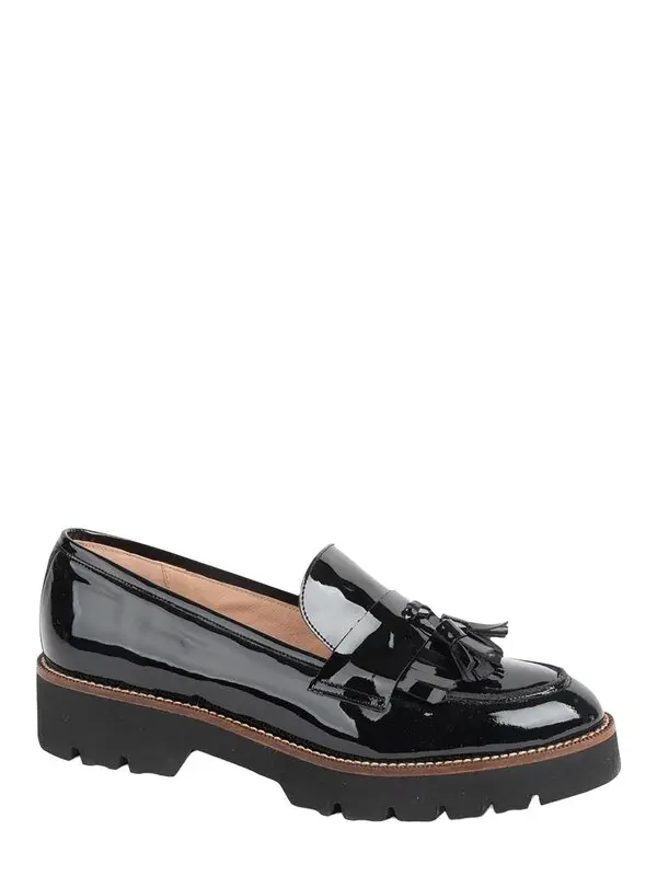 PATRICIA GREEN Beckham Tassel Lug Loafer - Black Patent