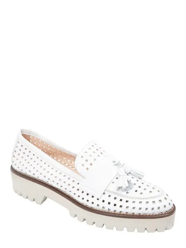 PATRICIA GREEN Beckham Tassel Lug Loafer - White Perforated