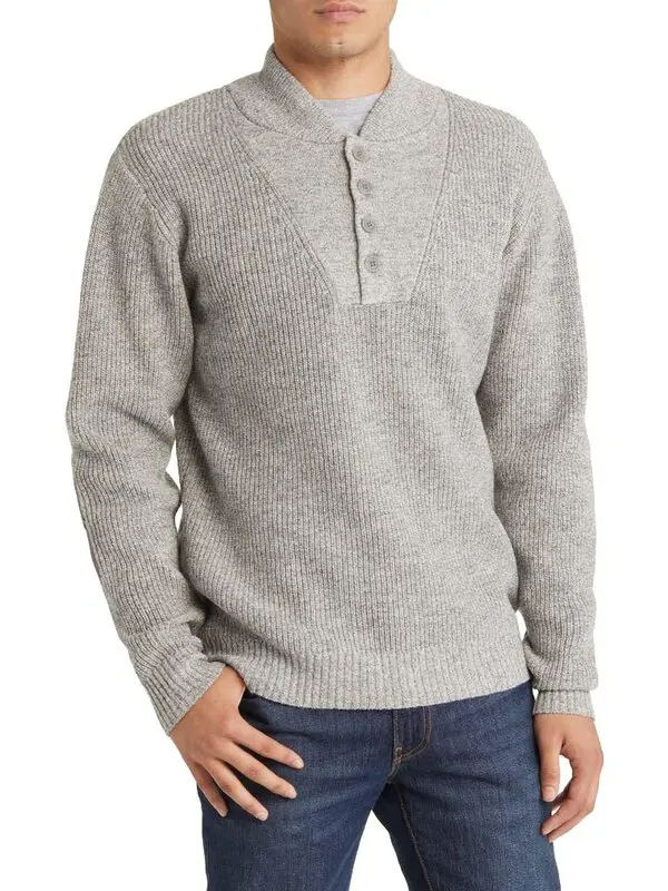 SCHOTT Wool Blend Henley Sweater - Heather Grey
