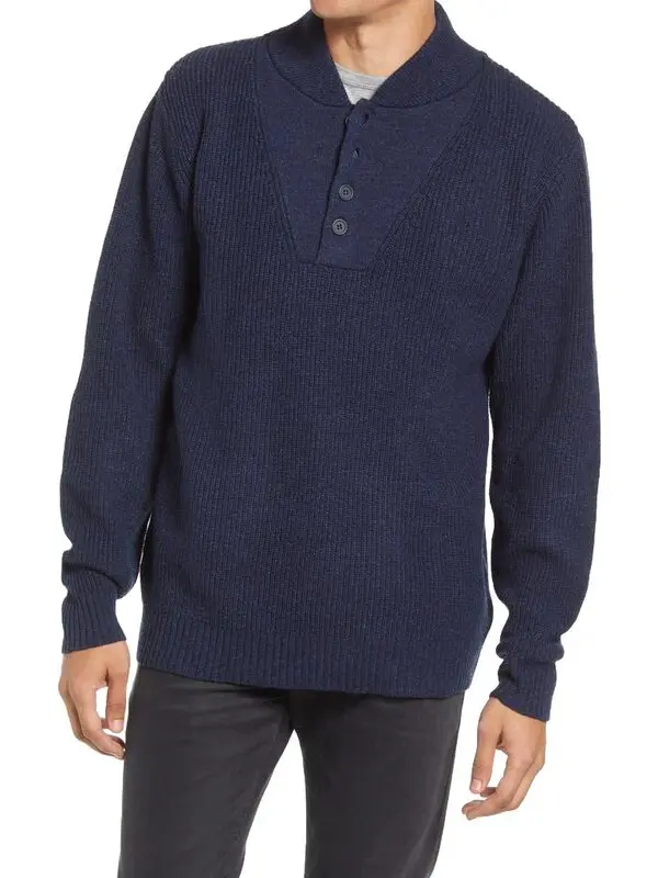 SCHOTT Wool Blend Henley Sweater - Navy