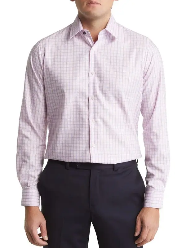 DUCHAMP Tailored Fit Check Dress Shirt - Pink