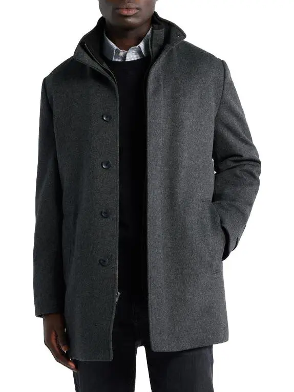 Nordstrom Wool Car Coat With Bib Insert - Grey Charcoal Heather